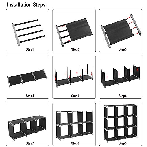 Cube Storage,Closet Organizer Shelves Plastic Storage Cube Organizer DIY Closet Organizer Storage Cabinet Book Shelf Shelving for Bedroom Living Room Office (Black, 3 Tiers 9 Compartments)