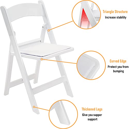 Allpop Resin Folding Chair with Vinyl Padded Seat, 550LB Capacity, Commercial Chair Set for Party Wedding Picnic Events, White