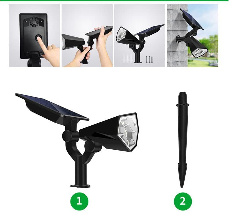 AB-1 2 Pack Solar Landscape Spot Lights Outdoor, Color Adjustable from White Light to Warm Light,2-in-1 4 Modes Waterproof Solar Powered Lights for Yard Garden Patio Driveway Pool