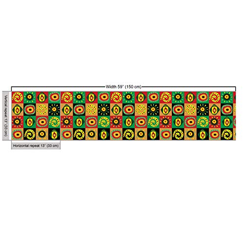 Ambesonne African Fabric by The Yard, Abstract Design with Trippy Shapes Culture Hieroglyph Print, Decorative Fabric for Upholstery and Home Accents, 1 Yard, Red Green