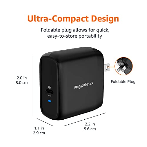 Amazon Basics 65W One-Port GaN USB-C Wall Charger with Power Delivery PD for Laptops, Tablets and Phones (iPhone 14/13/12/11/X, iPad, MacPro, Samsung, and more)-Black (non-PPS)