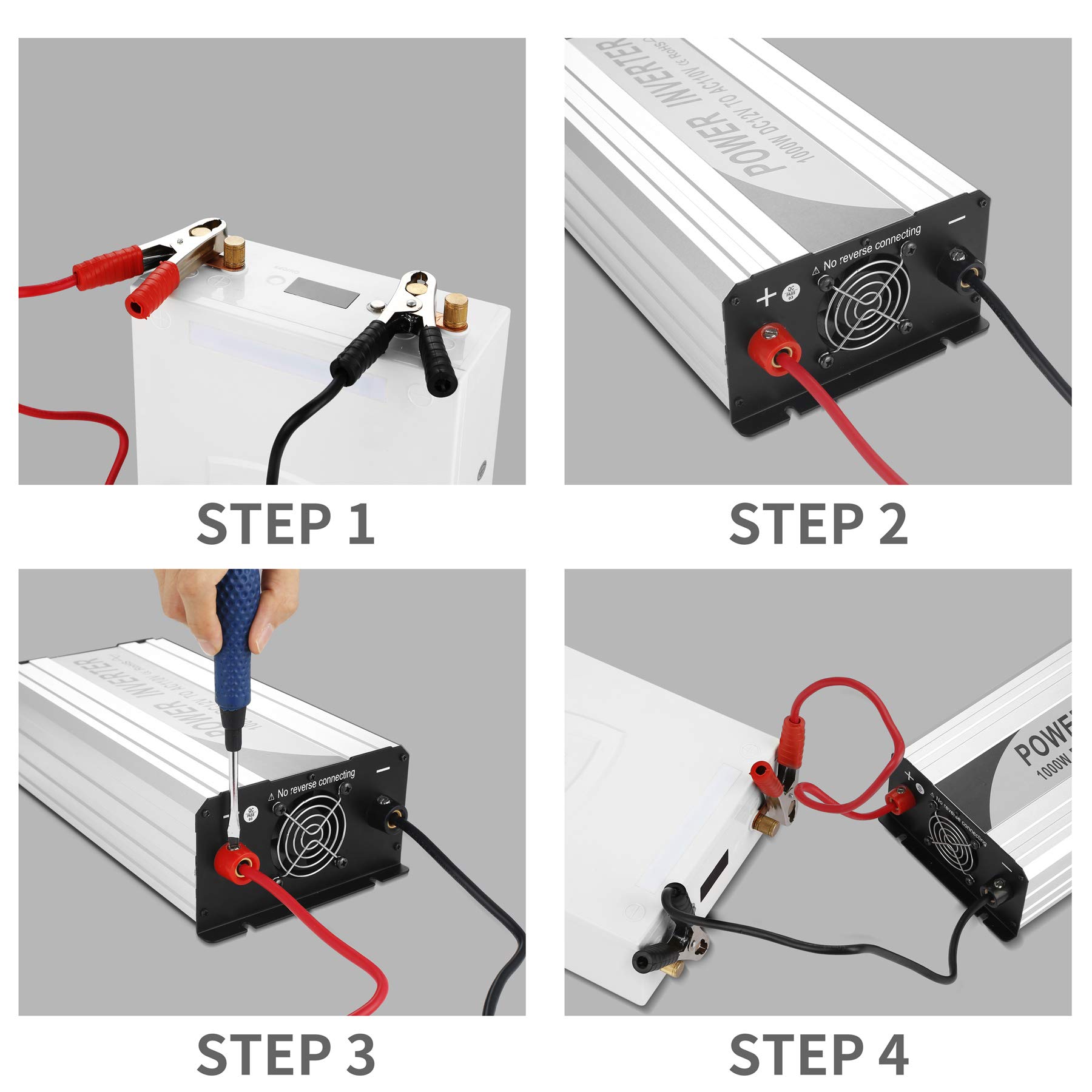 1000W LCD Display Pure Sine Wave Power Inverter DC 12V to AC 110V Converter with 2.1A Fast USB Charging Ports,Car Outlet Adapter Charger Plug Converter with Alligator Battery Clamp