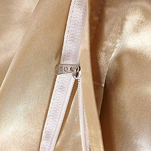 3 Piece Duvet Cover Set (1 Duvet Cover + 2 Pillow Shams) Satin Silk Honeymoon Sexy Luxury 100% Super Soft Microfiber Bedding Collection (Gold, Queen)
