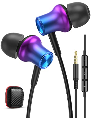 3.5mm Headphone for Moto G 5G Stylus,Wired Earbuds Magnetic HiFi Stereo with Microphone Volume Control Noise Cancelling Aux Earphone Airplane Headset for Samsung Galaxy A23 A14 A12 MP3 MP4 Purple