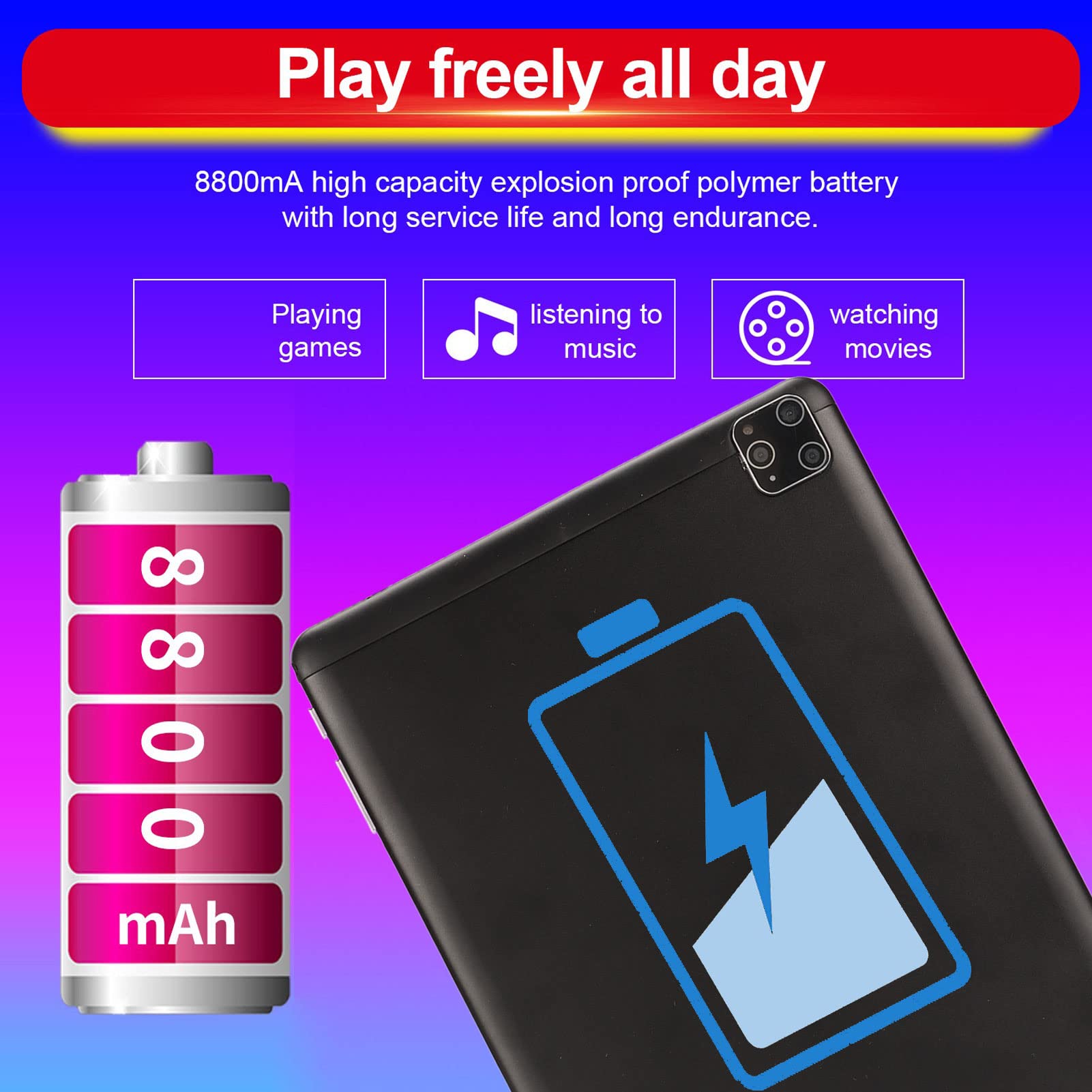 10.1 Inch Tablet, 8800mAh Octa Core Phone Tablet for Travel for Learning (US Plug)