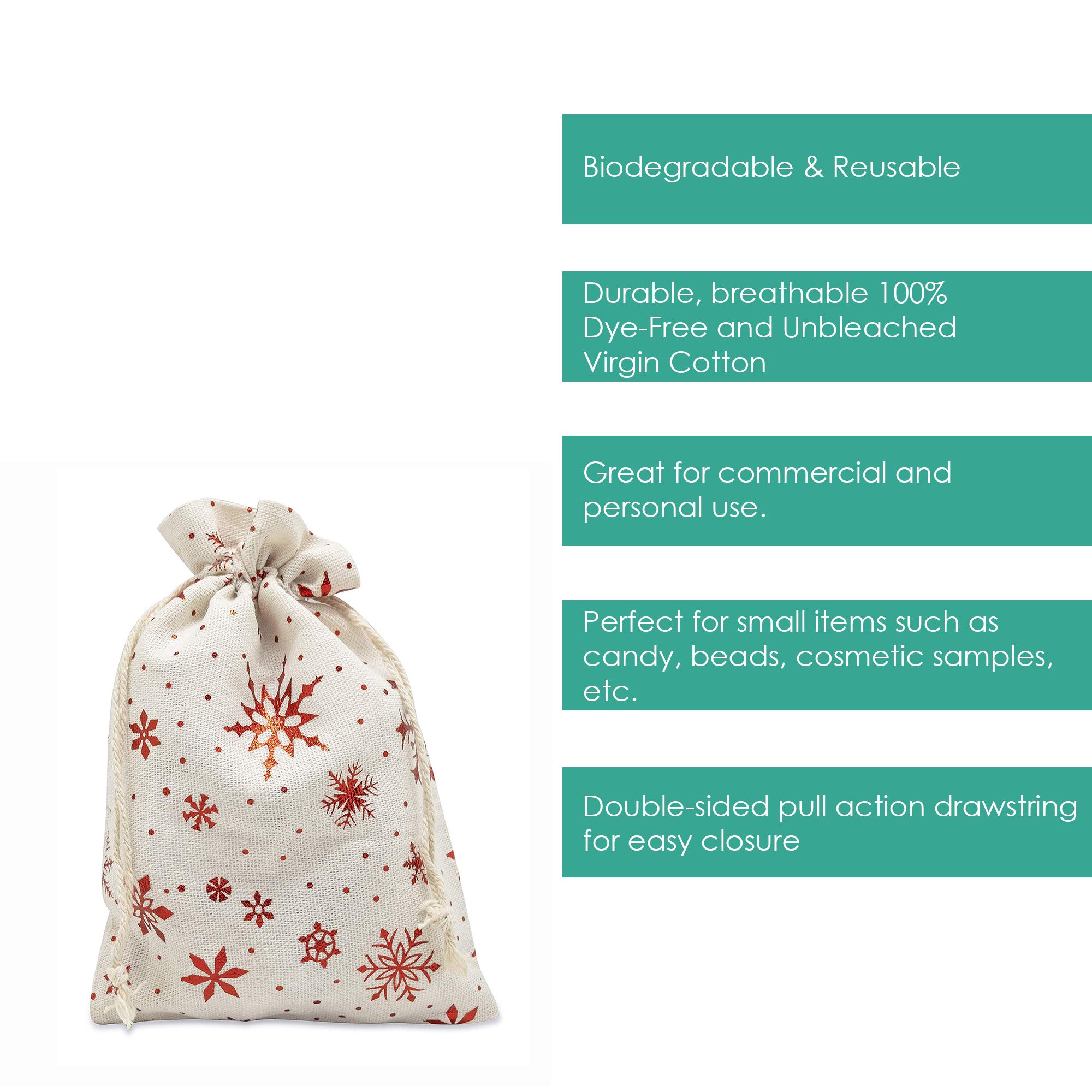 12-pack - 12x16 Reusable Cotton Canvas Muslin Gift Bags w. Drawstring for Presents, Party Favors, Samples (Red Snowflakes, X-Large) by TheDisplayGuys