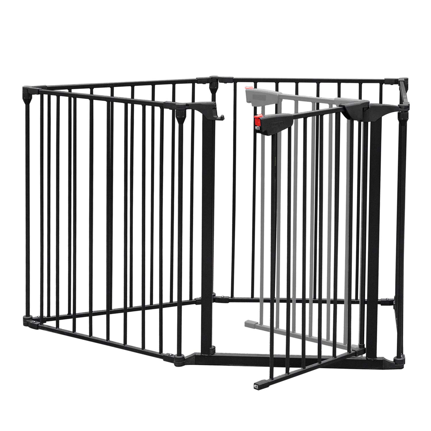 Bonnlo 119 Inch Extendable Dog Gate for Wide Doorways, Fireplace Gate Hearth Gate Indoor Extra Wide Gate, Wall Mounted Black