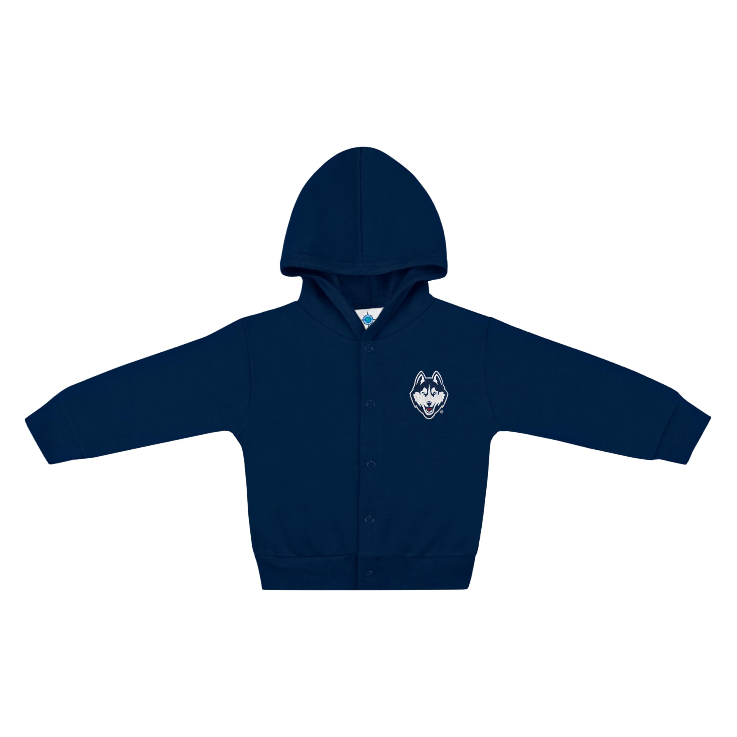Creative Knitwear College Baby NCAA Officially Licensed Snap Hooded Jacket - Connecticut Huskies Logo - Navy - 4T