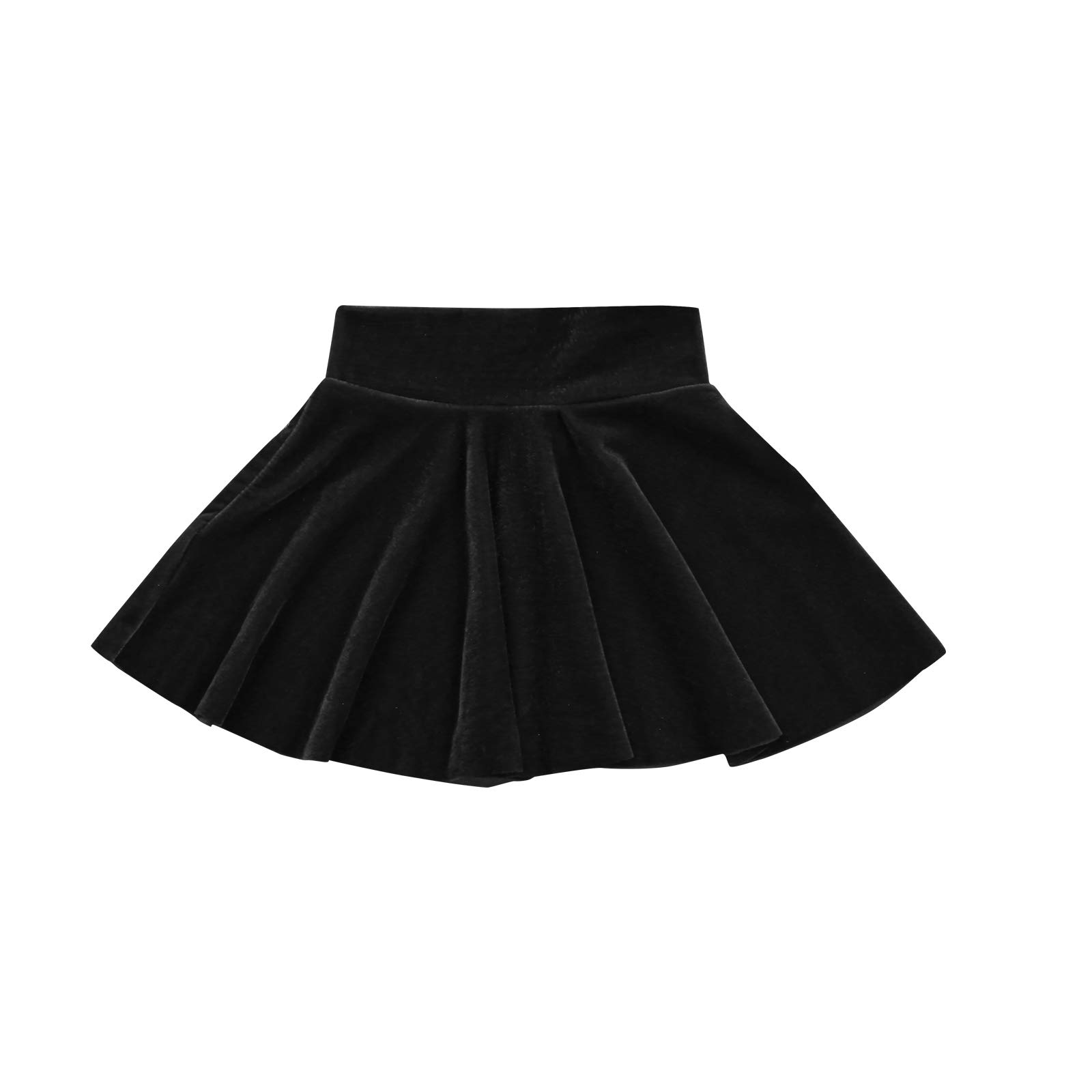 GOOCHEER Infant Toddler Baby Girl Pleated Skirt Velvet High Waist Mini Skirt Fall Warm Princess Skirt Casual (Black, 6-12 Months)