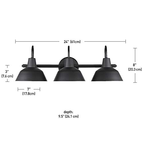 Globe Electric 51710 5-Piece Bathroom Accessory Set, with Vanity, Matte Black, 3-Light Vanity Light, Towel Bar, Towel Ring, Robe Hook, Toilet Paper Holder, Bathroom Lights Over Mirror, Home Décor