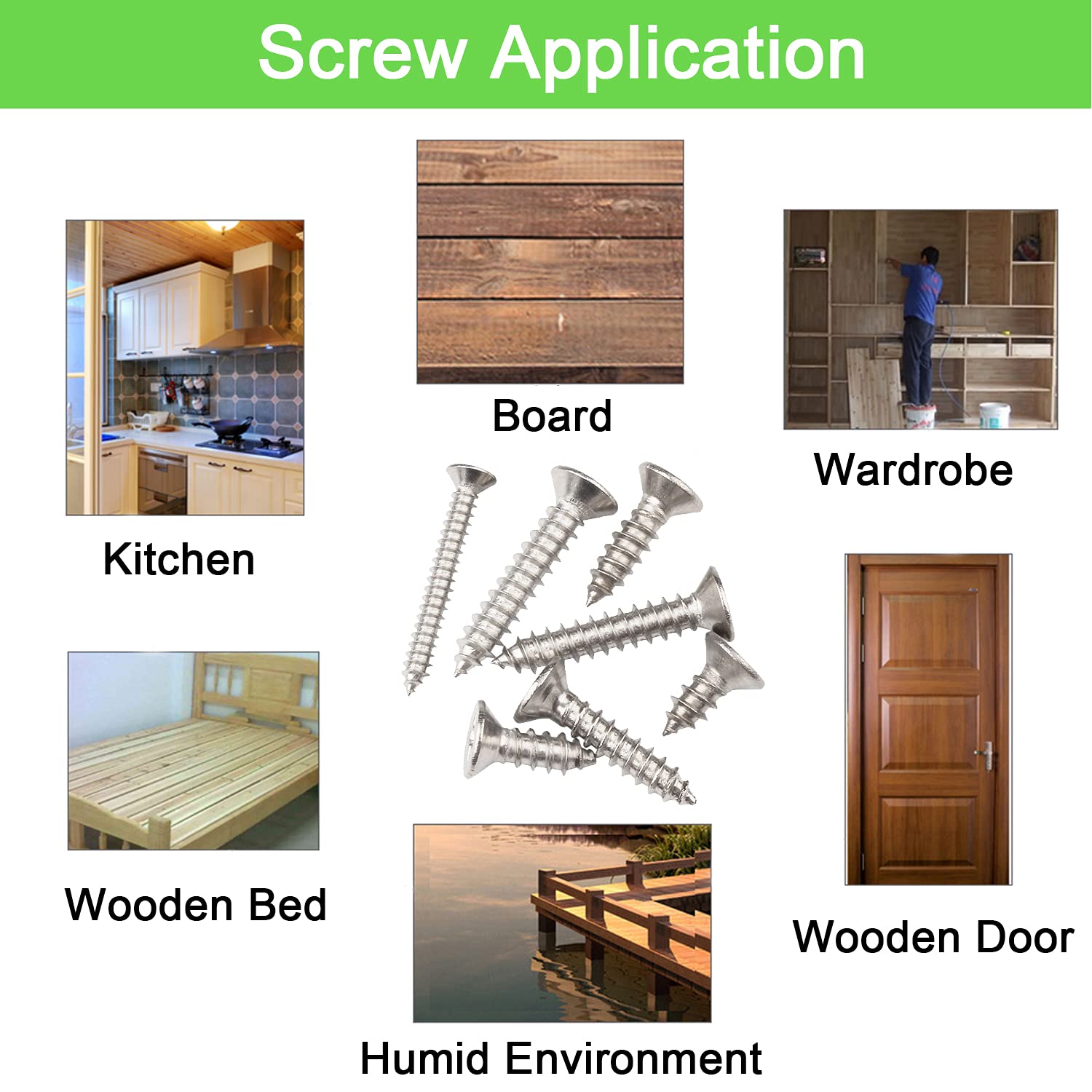 M4 Flat Head Self Tapping Wood Screws Assortment Fasteners Kit 356Pcs,Phillips Drive Countersunk Head Screws,304 Stainless Steel DIY and Joinery Drywall Screws Set,Contains 36Pcs M6 Screw Anchors