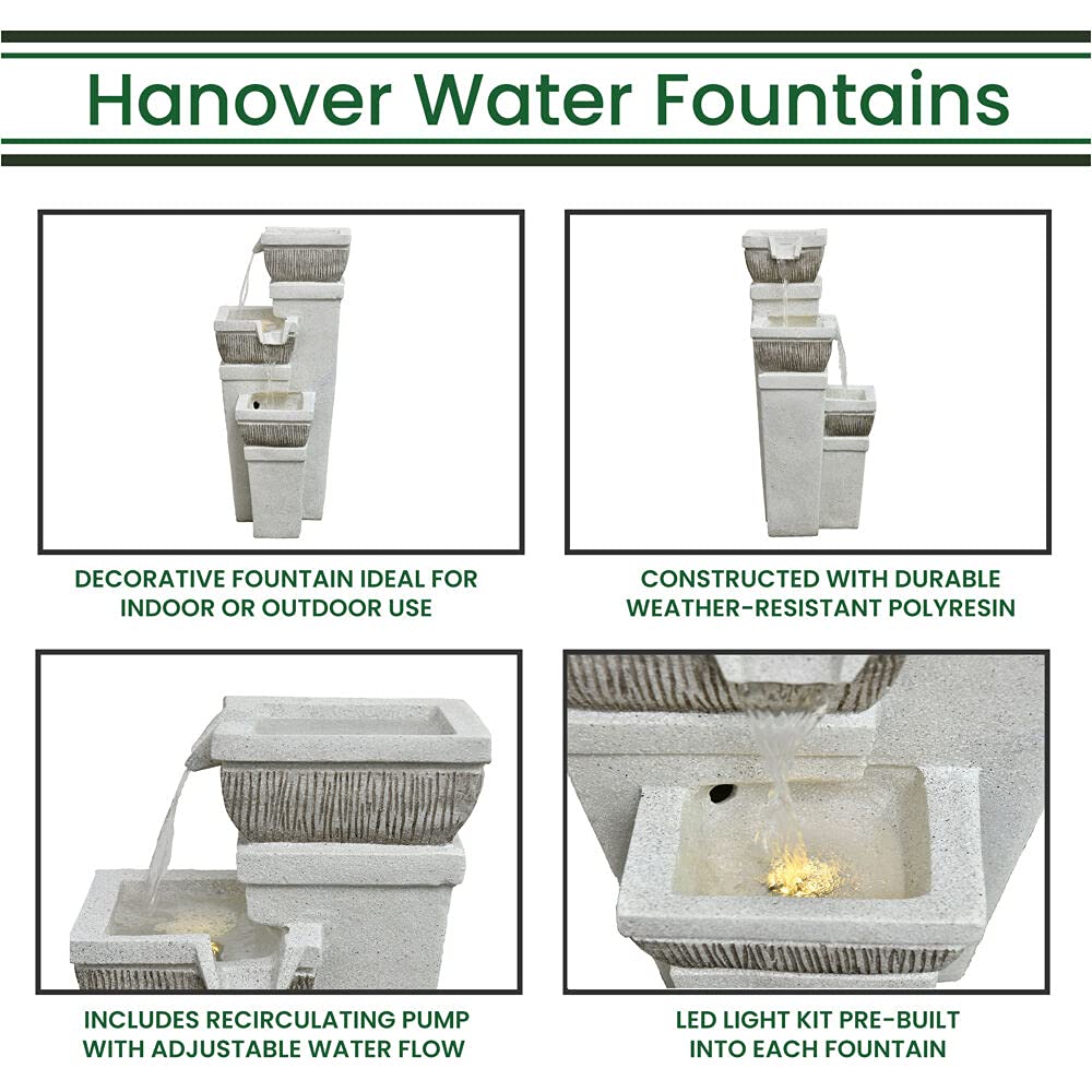 29.5-in. 3-Tier Tri-Column Indoor or Outdoor Garden Fountain with LED Lights for Patio, Deck, Porch