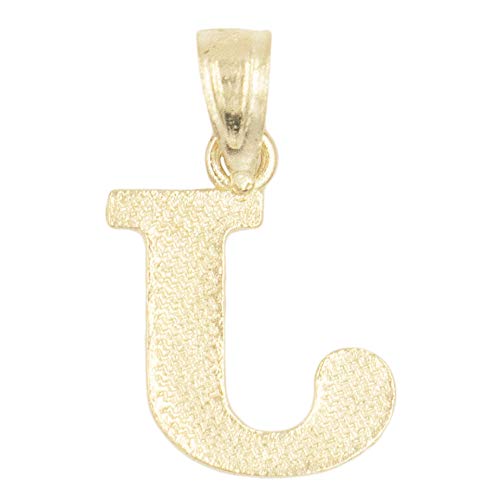 14k Real Solid Gold Two Tone Initial Pendant with Diamond Cut Finish, Available in Different Letters Personalized Letter Jewelry Gifts for Her (J)