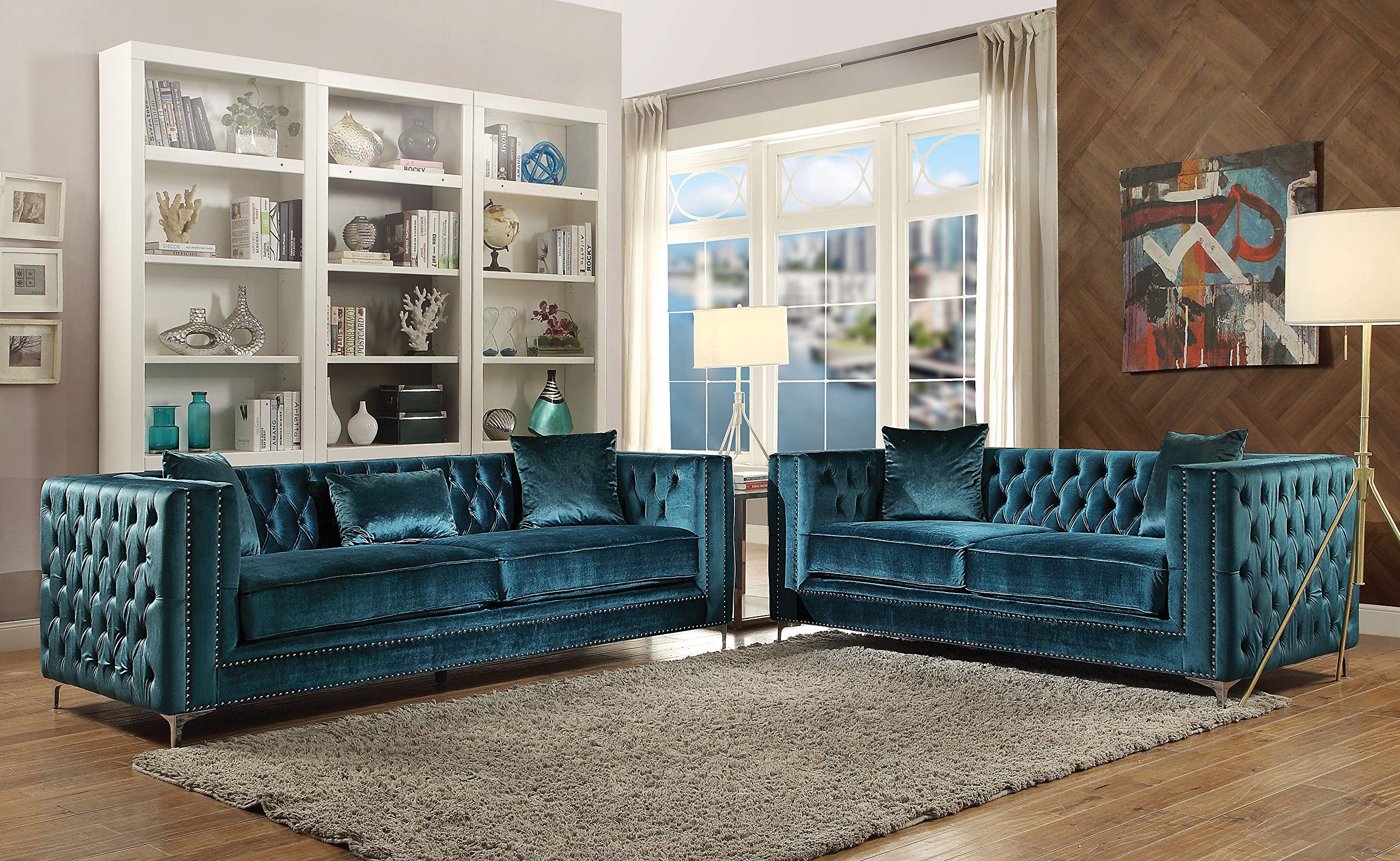 ACME Gillian Sofa w/3 Pillows - 52790 - Dark Teal Velvet