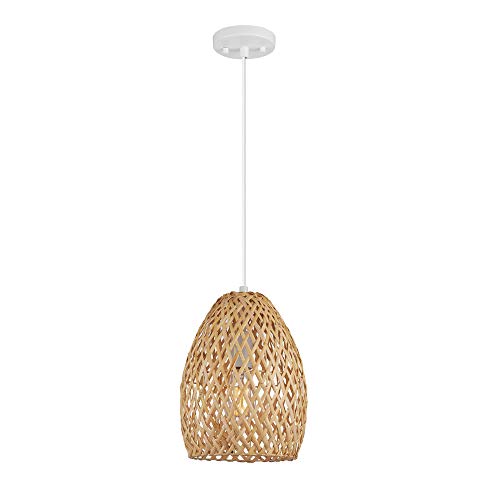 Globe Electric 61090 1-Light Pendant Light, Light Twine Shade, White Socket, White Cloth Hanging Cord, E26 Base Socket, Kitchen Island, Pendant Light Fixture, Adjustable Height, Home Décor Lighting