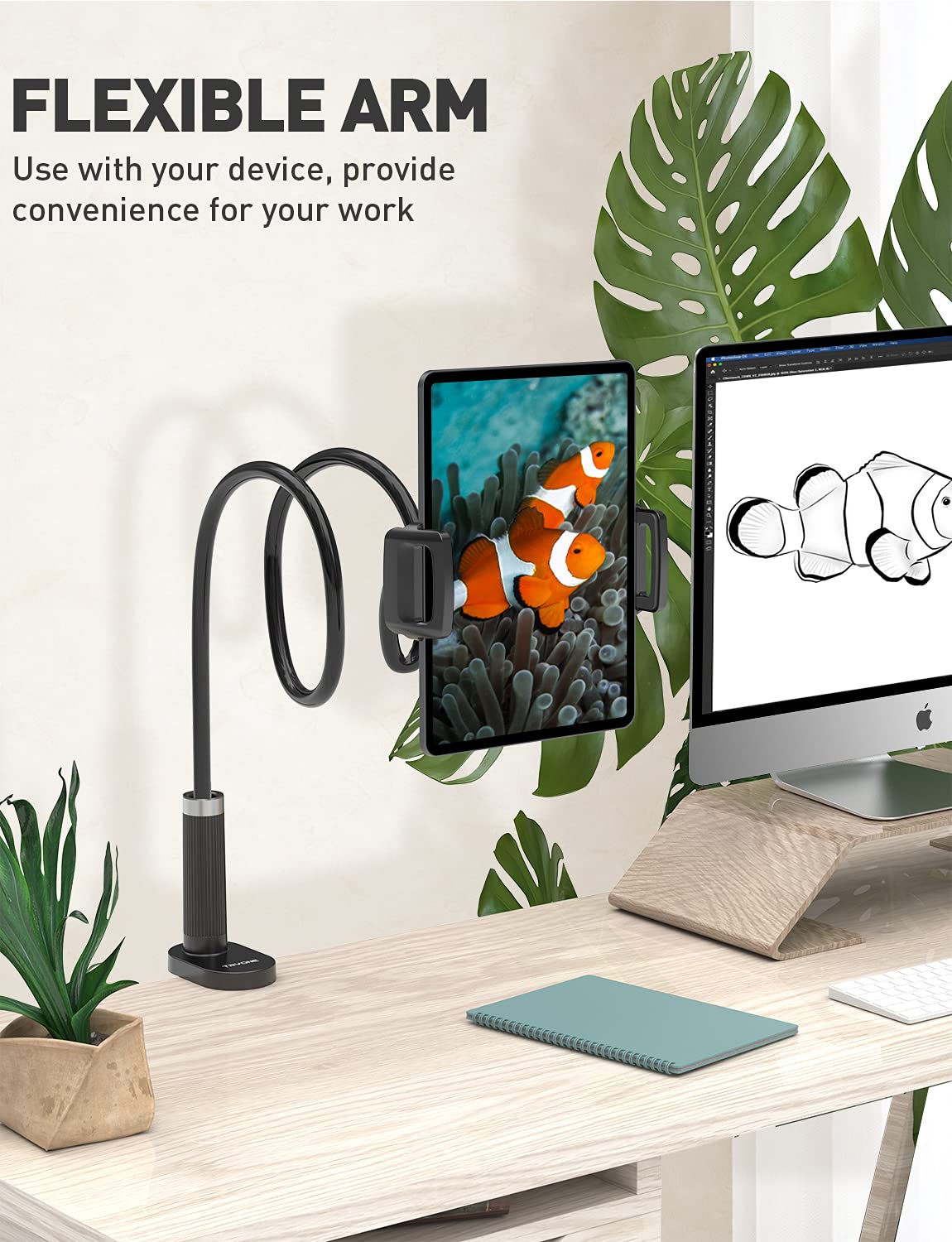 Gooseneck Tablet Holder Stand for Bed: Adjustable 39.4inch Flexible Lazy Arm Tablets Mount Compatible with iPad Pro Air Mini | Galaxy Tab | Kindle Fire | Switch or Other 4.7-12.9" Device