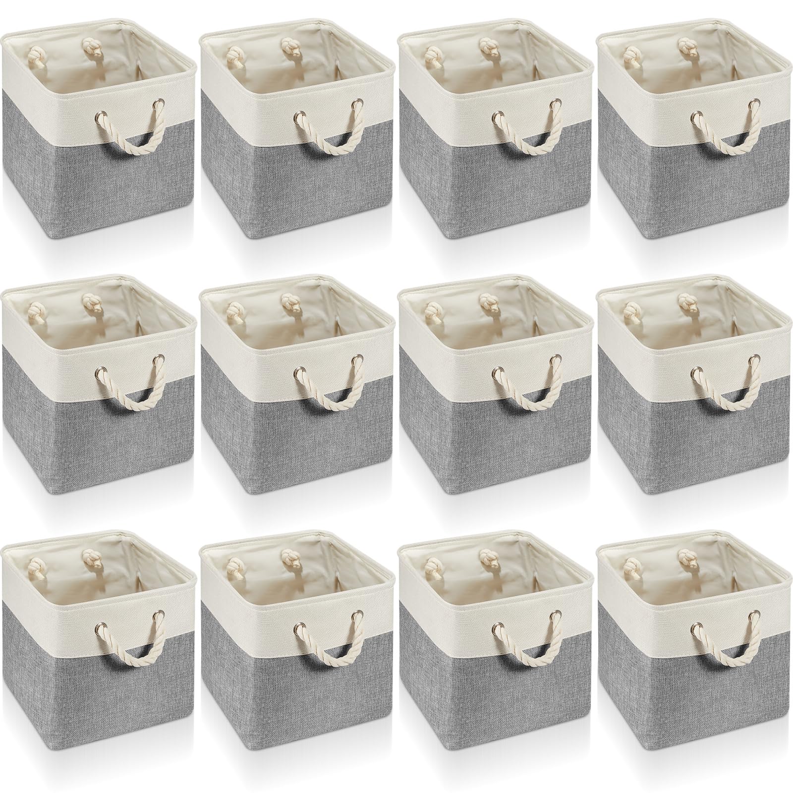 12 Pieces Cube Storage Bins Small Foldable Storage Cube Baskets with Sturdy Carry Handles Multipurpose Storage Cube Baskets Organizer Bin for Home, Office, Nursery (Gray and White,11 x 11 Inch)