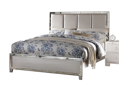 ACME Voeville II Queen Bed (Padded HB) - - Platinum PU & Platinum