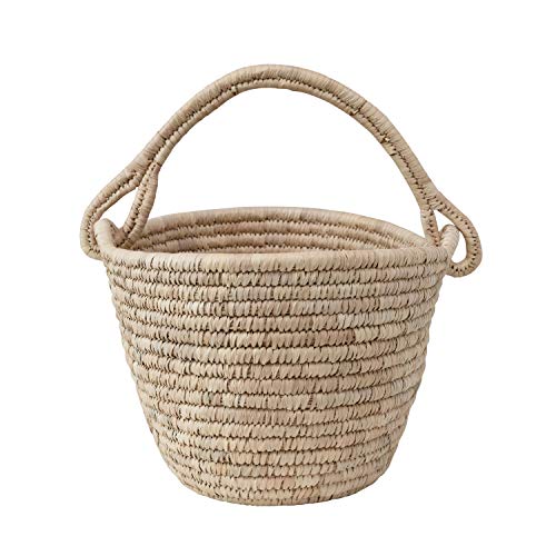 Creative Co-Op Hand-Woven Grass and Date Leaf Handle Baskets, Natural