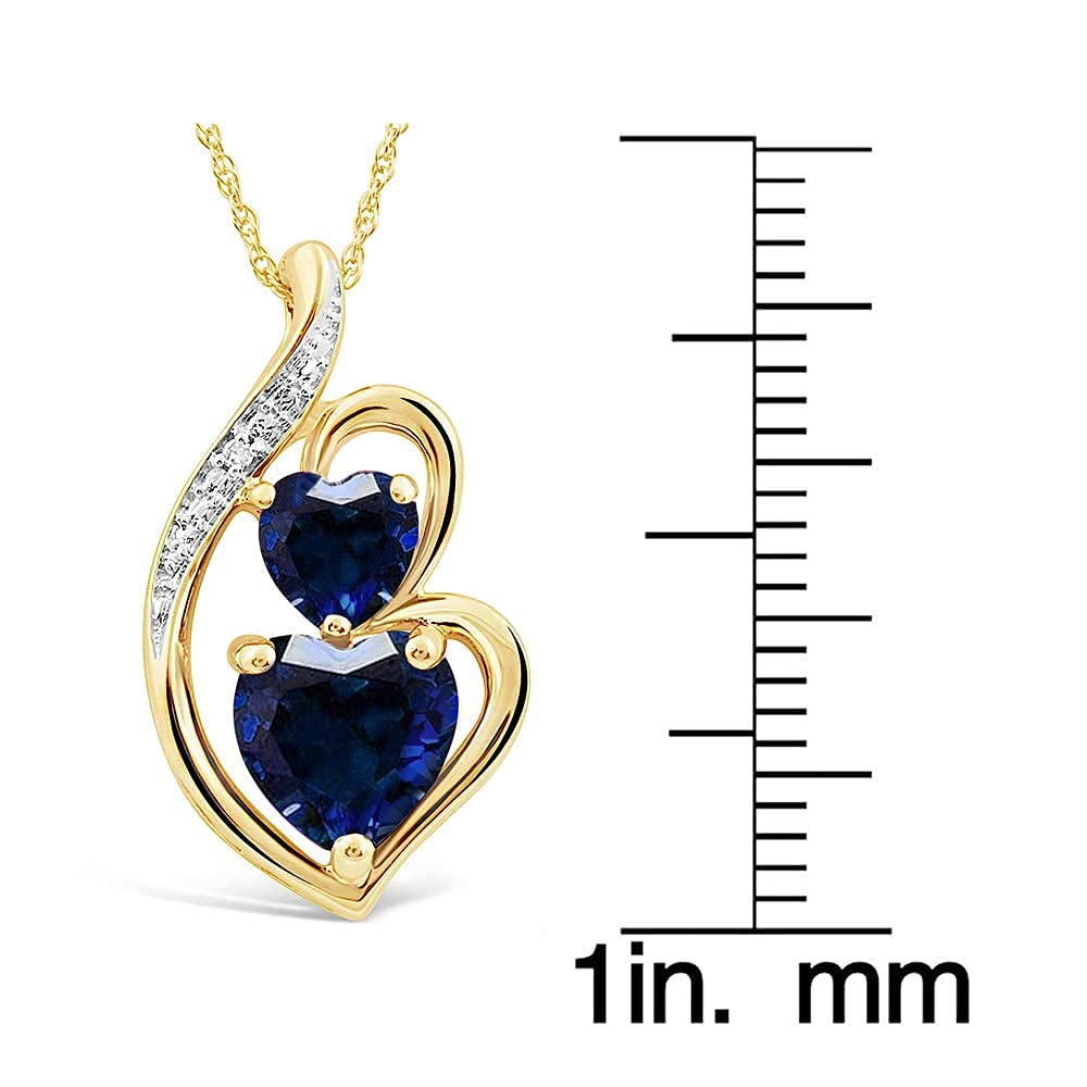 10kt Yellow Gold Lab Created Blue Sapphire Heart Necklace Diamond Accent - 18 Inch Chain