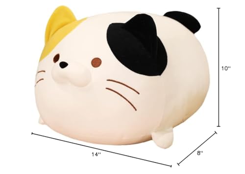 AIXINI 13.7 inch Cute Cat Plush Pillow Stuffed Squishy Animal Cylindrical Body Pillow, Super Soft Fat Cat Chubby Kitten Kawaii Pillow-White