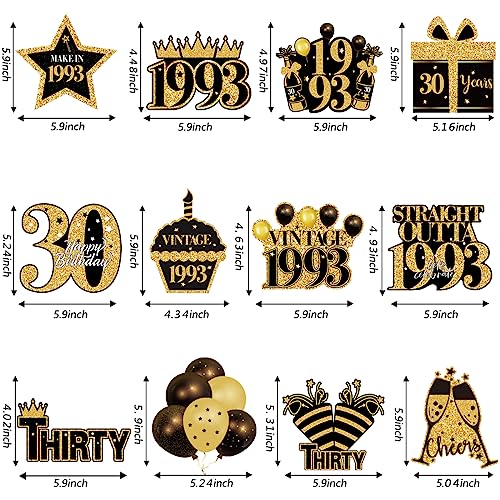 30th Birthday Decorations Men, 45pcs 30th Birthday Party Supplies, 1993 Gold Birthday Decorations, Party Streamers Hanging Swirls for Him, Thirty Years Old Dangling Spinners Foli Bday Ceiling Decor