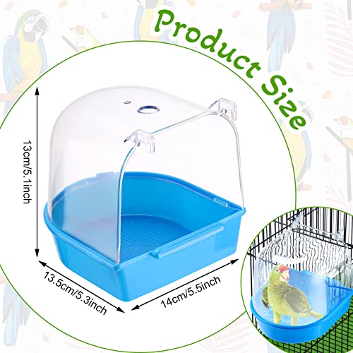 3 Pieces Clear Bird Bath for Cage Parakeet Bird Cage Accessories Hanging Bird Bath Box Parrot Bird Bathing Tub with Clear View for Small Birds Cockatiel Conure Canary Budgies Parrots Blue Green White