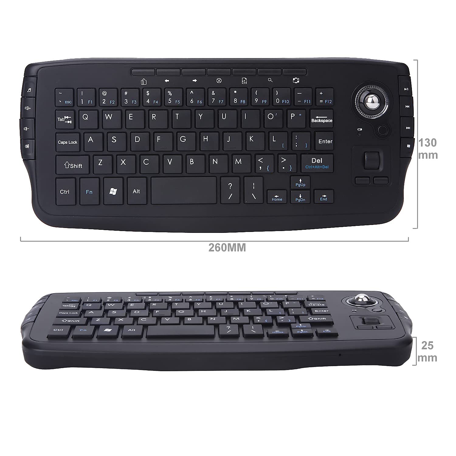 Fonicer Multimedia 2.4Ghz Wireless Mini Keyboard with Trackball Mouse Scroll Wheel for PCMacAndroid Tv Box, Remote Controller,X Structure, Black