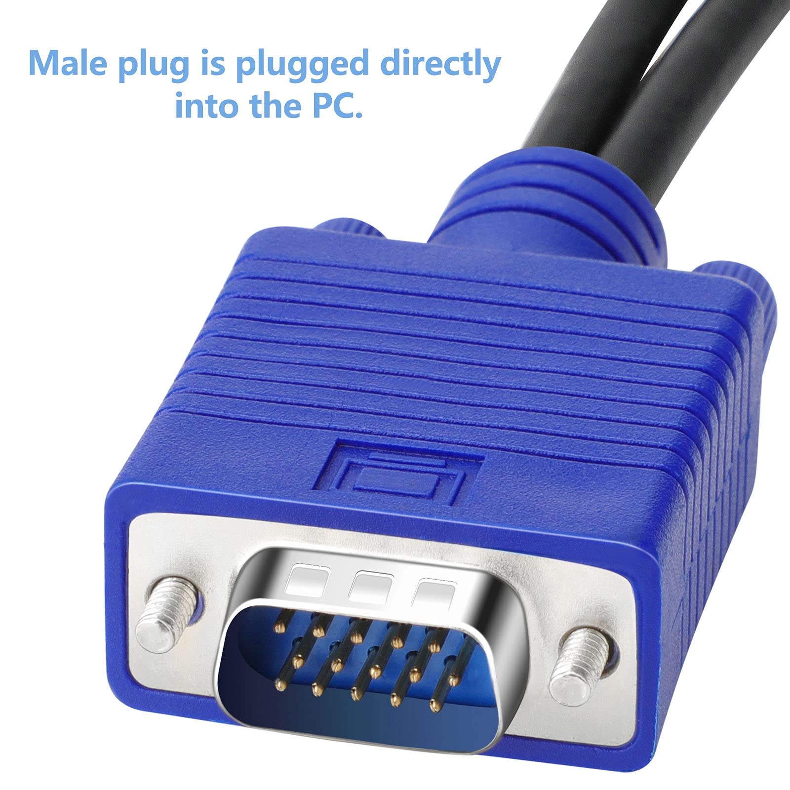 SAISN Dual VGA Splitter Monitor Cable 1 Male to 2 Female Adapter Converter VGA Video Y Cable Cord for Screen Duplication