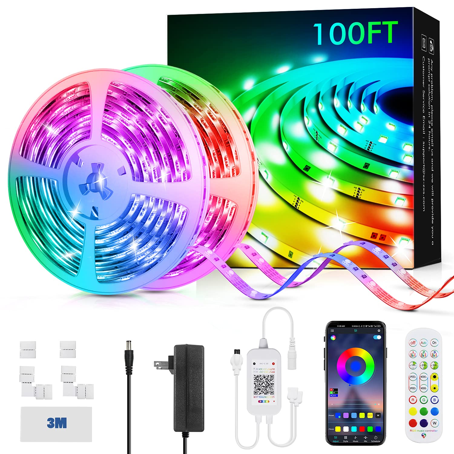 100ft Led Strip Lights, LiviNGPAi Color Changing LED Light Strips with Music Sync, Remote, Built-in Mic, Bluetooth App Control, RGB LED Lights for Bedroom, Party, Kitchen, TV, Home