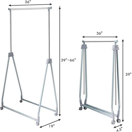 LDAILY Moccha Extendable Garment Rack Clothes Rail, Heavy Duty Foldable Clothes Laundry Drying Rack with Adjustable Hanging Rod Rolling Casters, Movable Clothes Hanger for Home Office Store Market