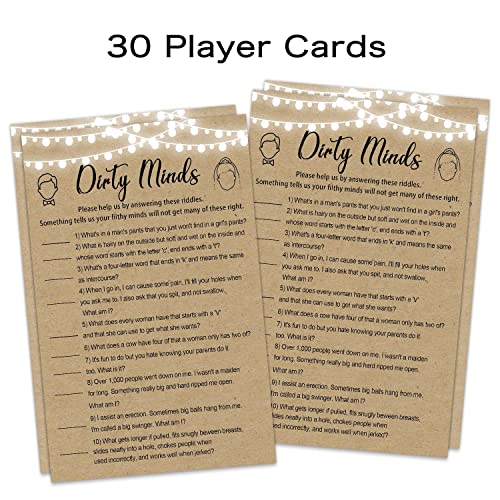30 Fun Bridal Shower Games - Dirty Minds, Rustic Kraft Wedding Engagement Games Favors Party Supplies -5 X 7 Inches