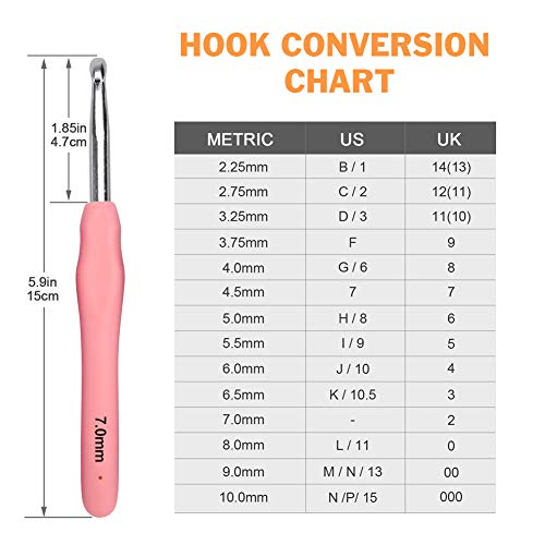 BCMRUN Crochet Hooks Set,14 PCS 2mm(B)-10mm(N) Ergonomic Soft Grip Handles Yarn Knitting Needles Kit with Case for Arthritic Hands, Extra Long Knit Needles, Best Gift for Women