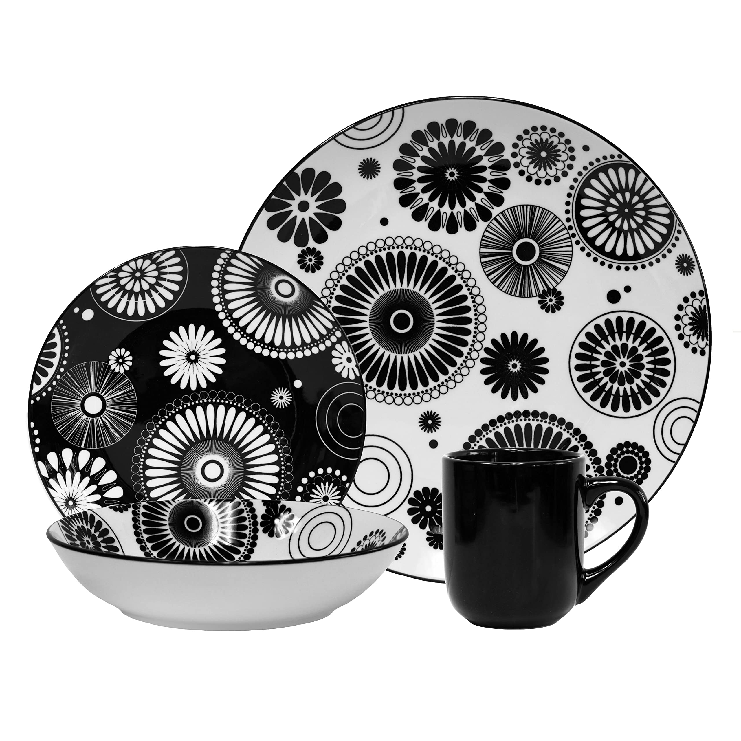 12-Piece Blue Stoneware Dinnerware Set, Service for 4, Microwave and Dishwasher Safe