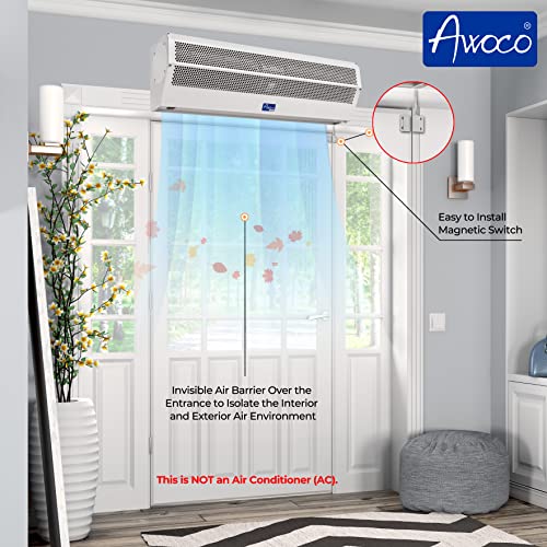 Awoco 60β Super Power 2 Speeds 2100 CFM Commercial Indoor Air Curtain, UL Certified, 120V Unheated with an Easy-Install Magnetic Switch