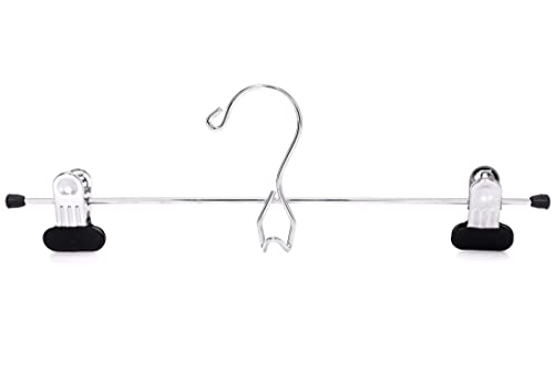 6 Quality Pants Hangers Heavy Duty Add-on Skirt/Slack Metal Hanger, Extra Wide Adjustable Clips, Multi Stackable Add on Hangers, Chrome, Jeans, Bottoms, Set of 6