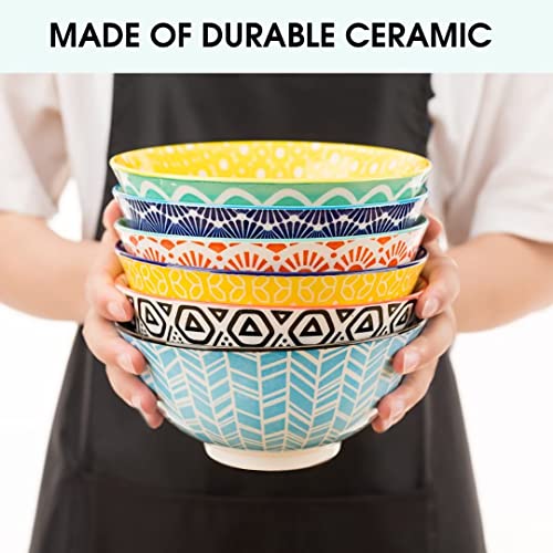 DeeCoo 6 Pack 24 oz Premium Porcelain Bowls Set, Cereal Bowls, Ceramic Bowls for Soup, Salad, Pasta, Rice, Large Capacity Ramen Bowls, Heat and Cold Resistant, Microwave and Dishwasher Safe Bowls