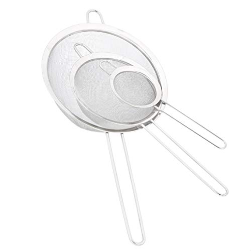 AmazonCommercial Stainless Steel 3-Piece Strainer Set, Set Contains 3.3", 5.5", and 7.75" Strainers, Pack of 3