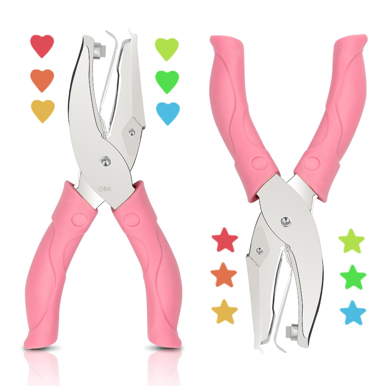 2 Pieces Heart and Star Handheld Hole Paper Punch Metal Single Hole Paper Punch Punchers with Soft-Handled Tags for Clothing Ticket DIY Craft Tags Scrapbook Tool, 1/4 inch