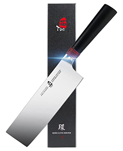 TUO Nakiri Knife 6.5 inch - Professional Kitchen Vegetable Cleaver Knife Asian Usuba Knives for Vegetables and Fruits - AUS-8 Stainless Steel with Pakkawood Handle - Ring Lite Series with Gift Box