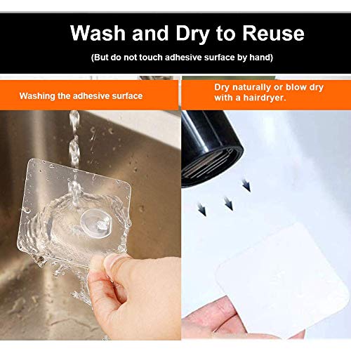 BODINGTAI Wall Hooks, Self Adhesive Hooks, Multicolor Transparent Plastic Reusable Heavy Duty Hook No Trace No Scratch Waterproof and Oilproof for Kitchen Bathroom Storage Room Office.