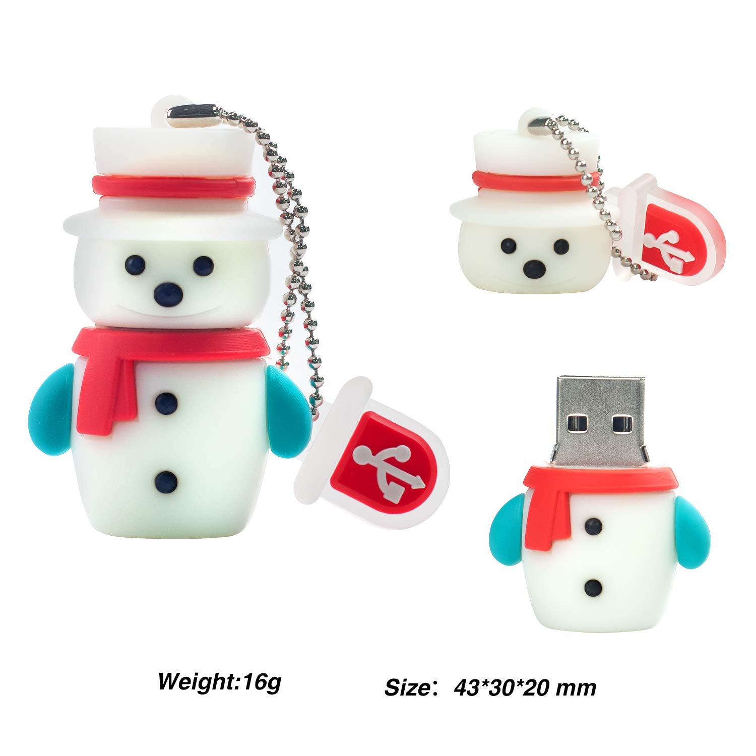 BorlterClamp 32GB USB Flash Drive Cute Snowman Model Memory Stick New Year Gifts for Students and Children