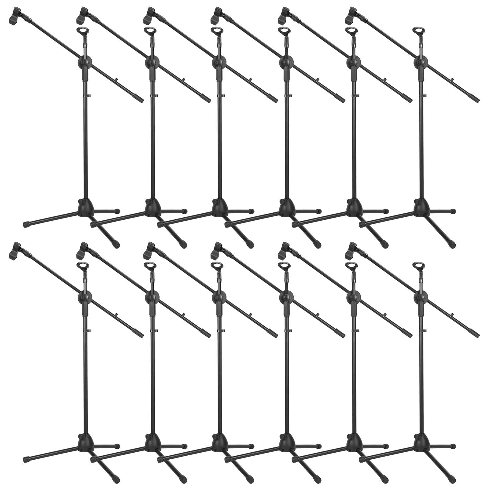 12 Pcs Microphone Stand Boom Bulk, Adjustable Height Tripod Mic Stand with Dual Mic Clip, Black Foldable Universal Heavy Duty Mic Tripod Holder for Live Stream Singing Stage