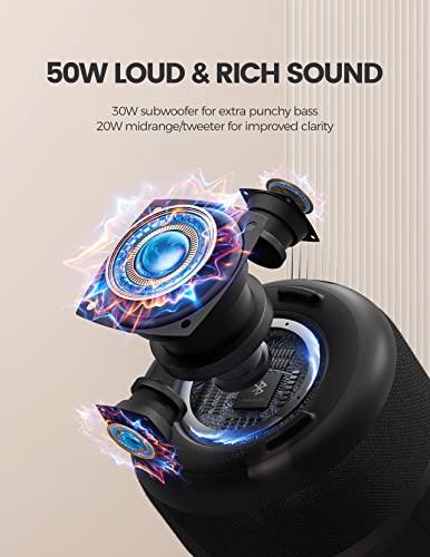 50W Subwoofer Bluetooth Speaker, Night Lights Speaker with Beat-Driven Light Show, True Wireless Stereo Pairing/Aux/TF Card, 24Hrs Playtime, Punchy Bass Loud for Party Home, Decoration Gift Lamp