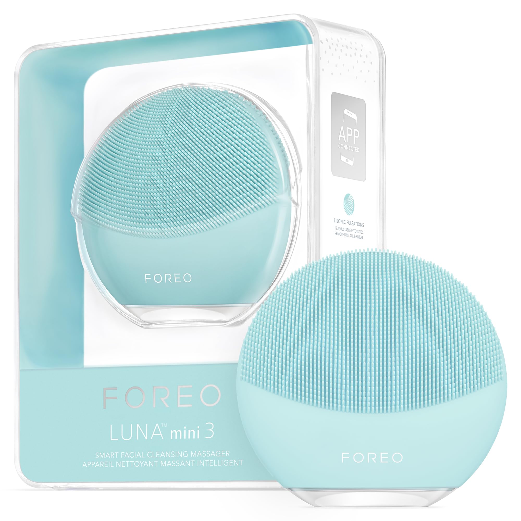 FOREO LUNA mini 3 Ultra-hygienic Facial Cleansing Brush - All Skin Types - Face Massager for Clean & Healthy Face Care - Extra Absorption of Facial Skin Care Products - Waterproof - Mint