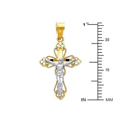 14k REAL Two Tone Gold Religious Jesus Crucifix Cross Charm Pendant