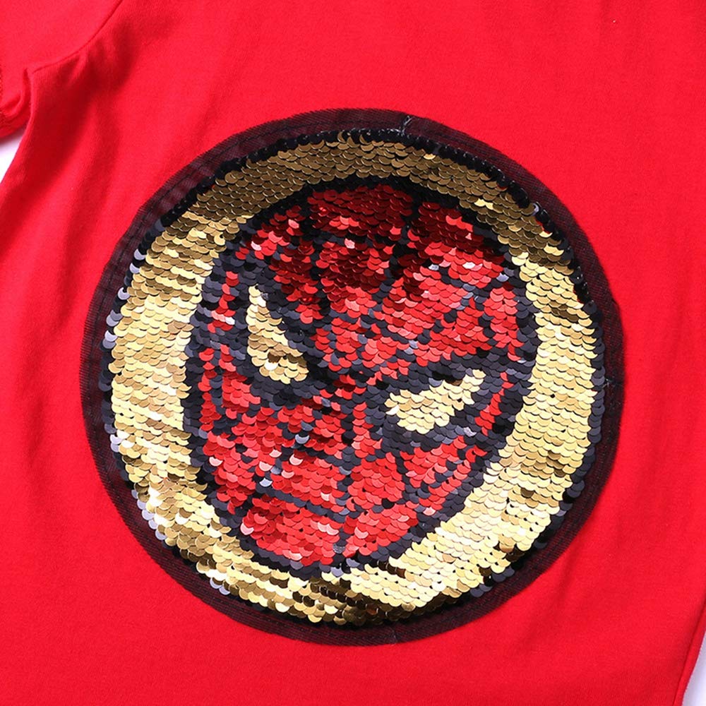 Toddler Little Kids Baby Boys Girls Magic Flip Sequins Tshirt,Short Sleeve Crew Neck Pullover Tees Tops Red