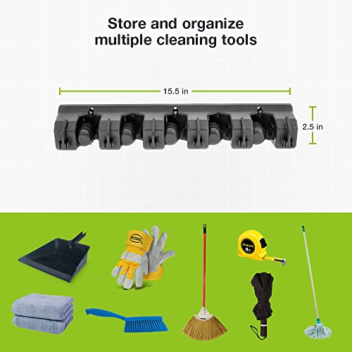 Alpine Mop And Broom Holder Wall Mount β Durable Holders For Garden Tools Broom Rake Gripper With 5 Slots & 6 Hooks - A Home Organization Must Haves