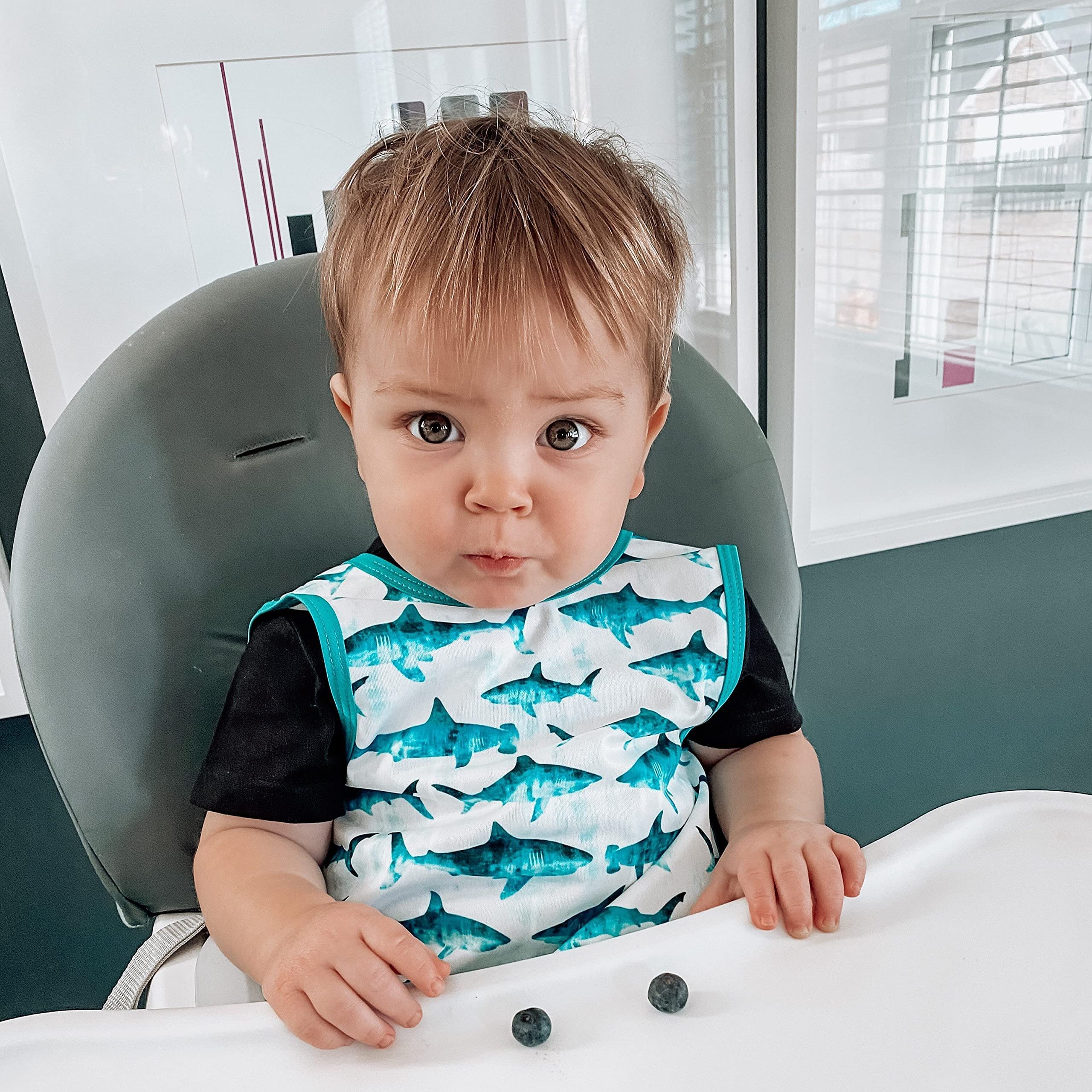 BapronBaby Shark Attack Bapron - No Neck Tie Safer Bib for Baby & Toddler - Soft Waterproof Stain Resistant - Machine Washable - Sz Baby/Toddler 6m-3T