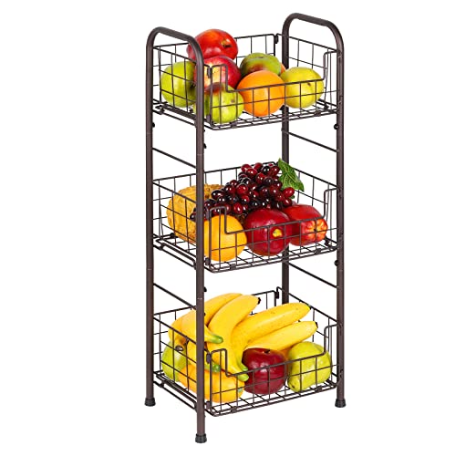Bathroom Standing Shelf Unit, 3 Tier Towel Storage Shelf Metal Storage Rack for Bathroom Holds Bath, Soap, Shampoo, Paper and Toiletries(Brown)